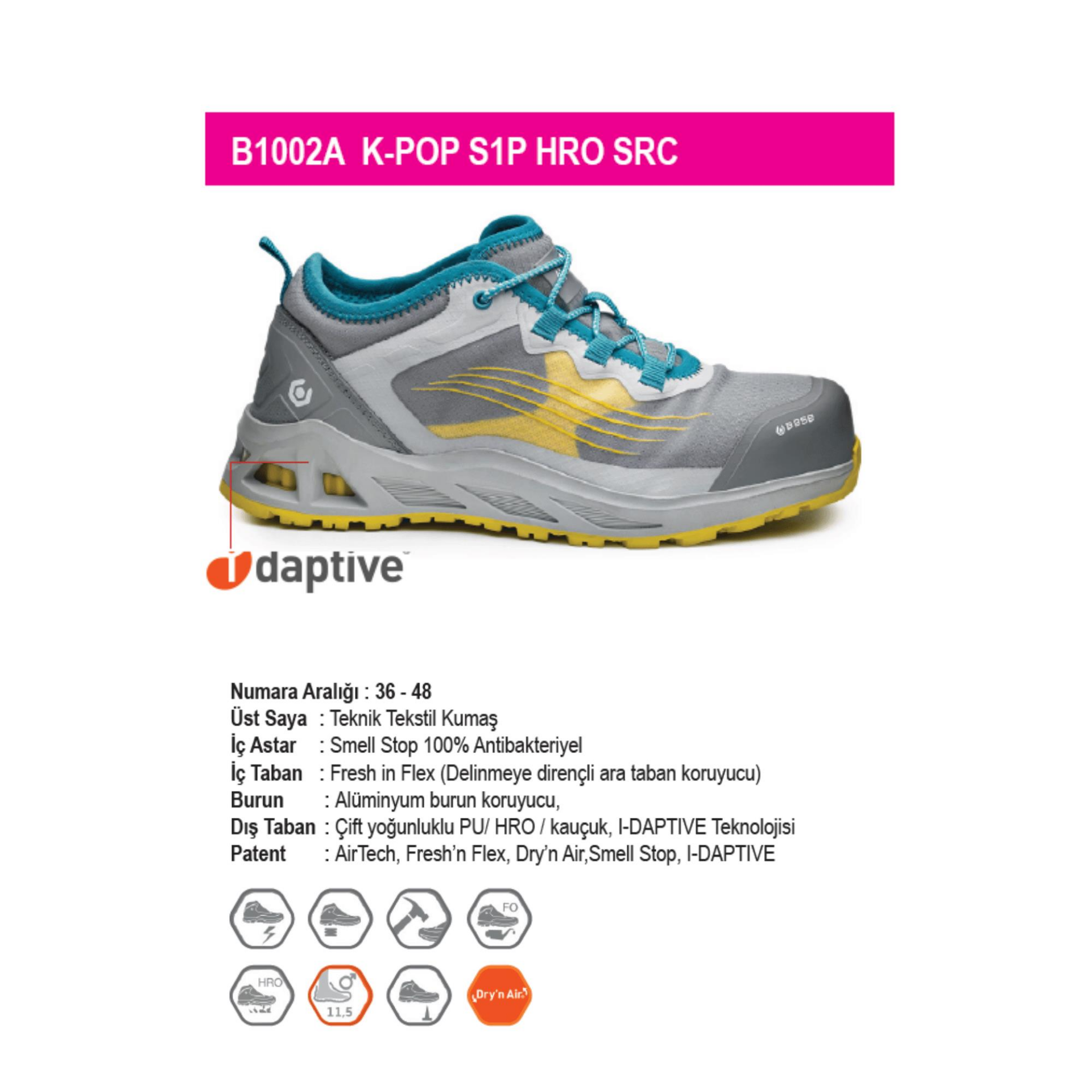 Base B1002A Kaptiv Serisi K-POP S1P SRC İş Ayakkabısı