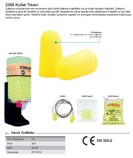 Starline 2306-C PU (Poliüretan) Dökme Kulak Tıkacı 250 Çift 30 dB
